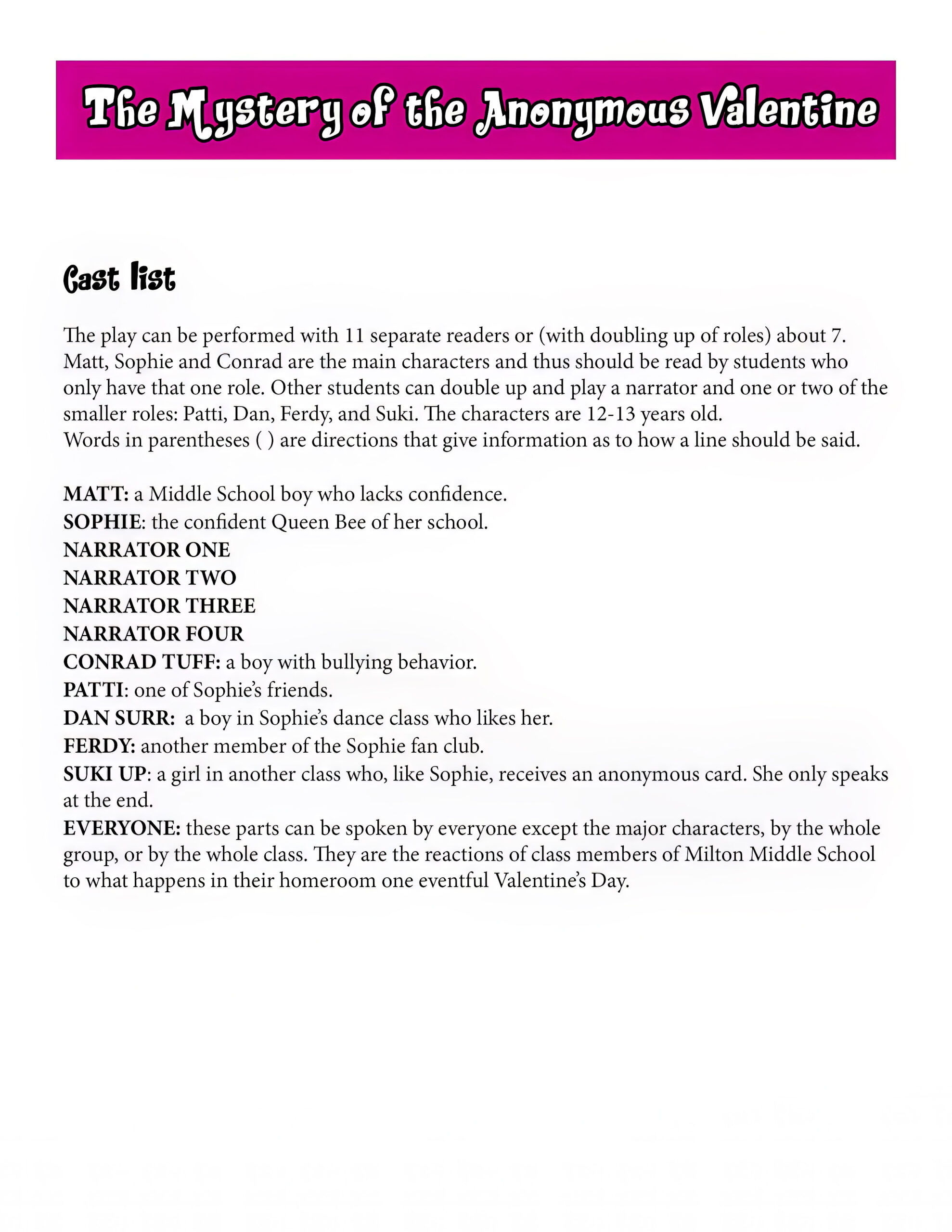 Readers' Theater VALENTINE'S Mystery Script | Made By Teachers