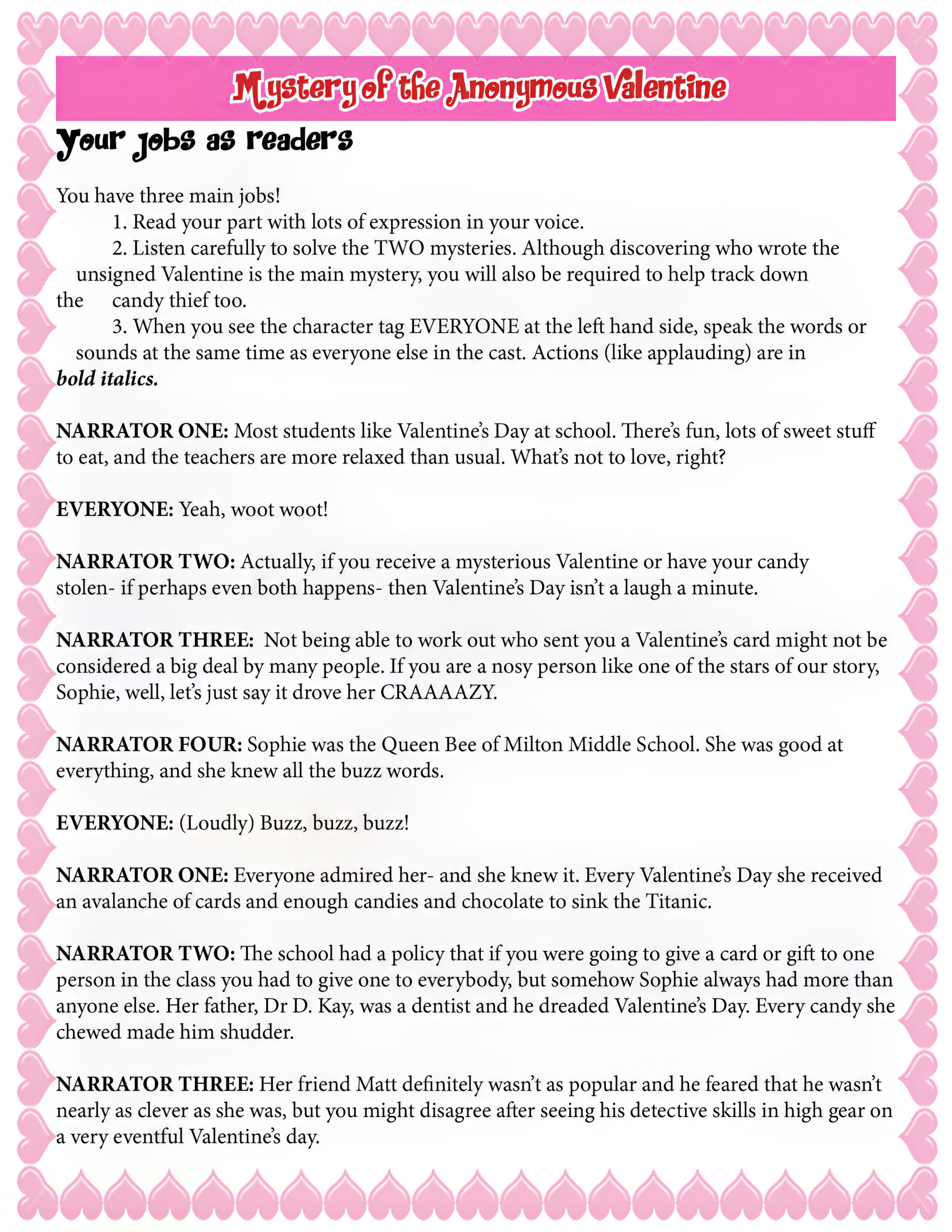 Readers' Theater VALENTINE'S Mystery Script | Made By Teachers