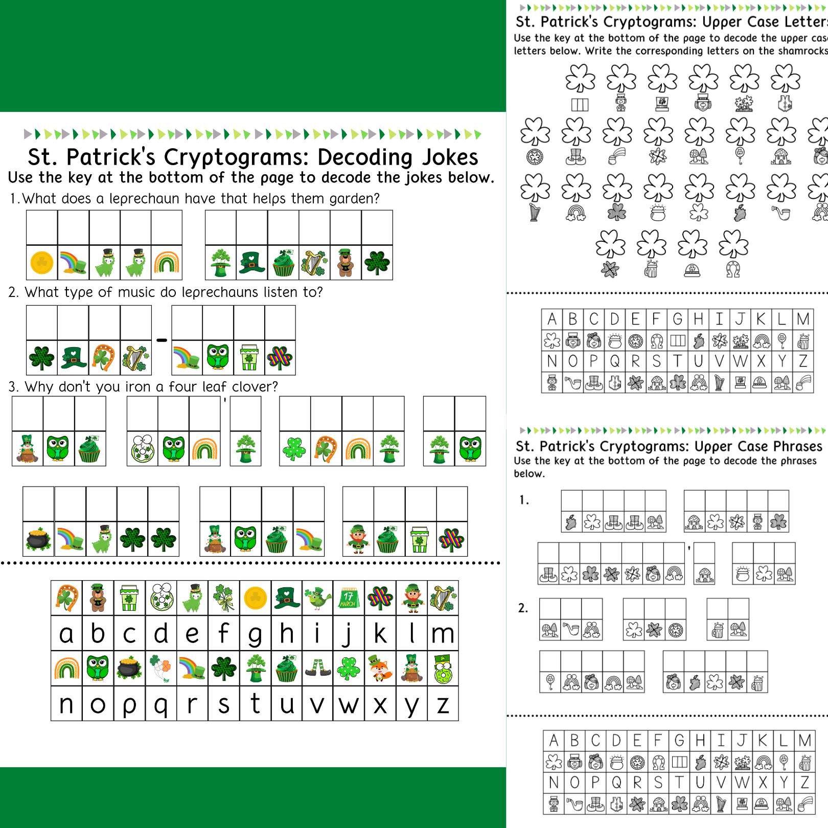 St. Patrick's Day Cryptogram and Decoding Worksheets | Made By Teachers