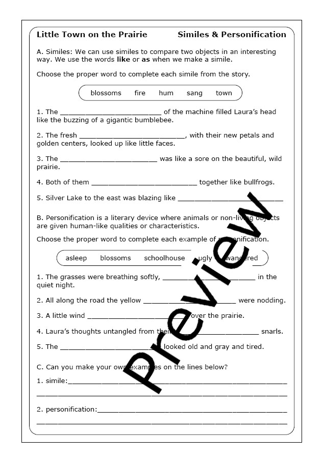 Laura Ingalls Wilder "Little Town on the Prairie" worksheets | Made By ...