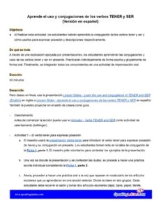 Verbs TENER and SER Lesson Plan for Spanish 1 | Made By Teachers