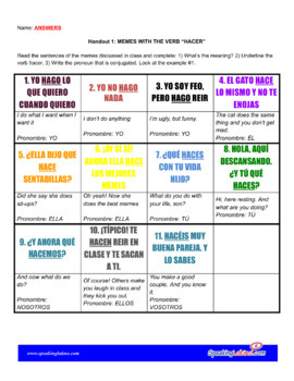 Verb HACER in The Present – School Exams Lesson Plan for Spanish 1 ...