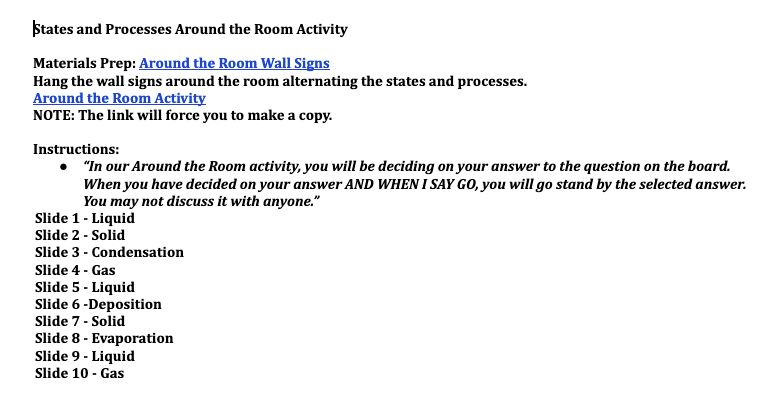 States of Matter & Processes Around the Room Activity OAS 6.PS1.4 NGSS ...