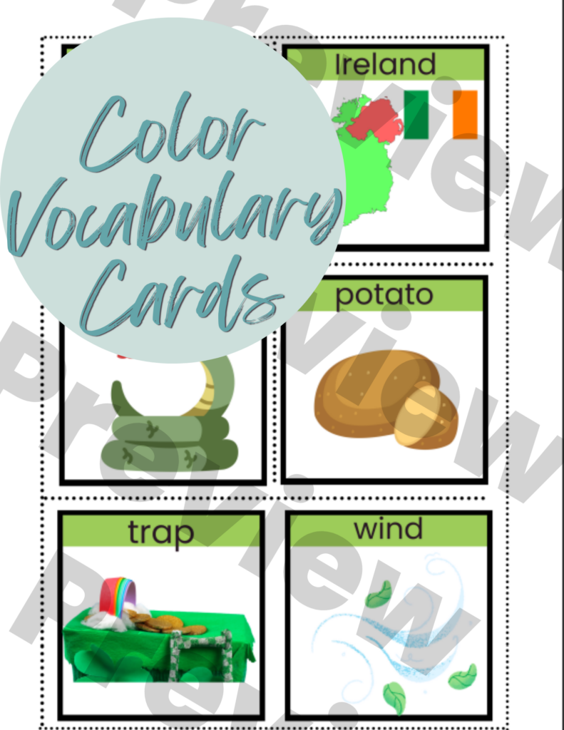 March St Patrick's Day Vocabulary Cards, Traceable Print Cards, & Mini ...