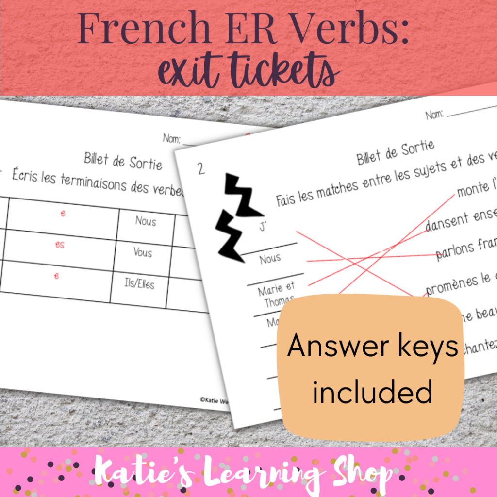 French ER Verbs Exit Tickets | Made By Teachers
