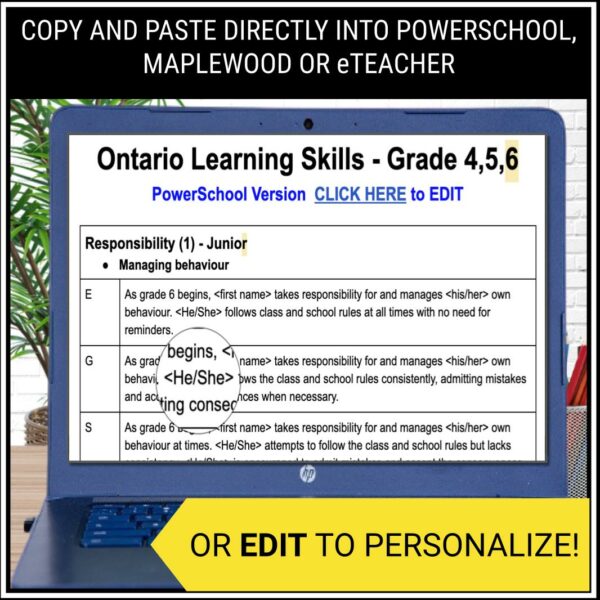 Ontario Learning Skills Report Card Comments - Junior Grades 4 5 6 ...