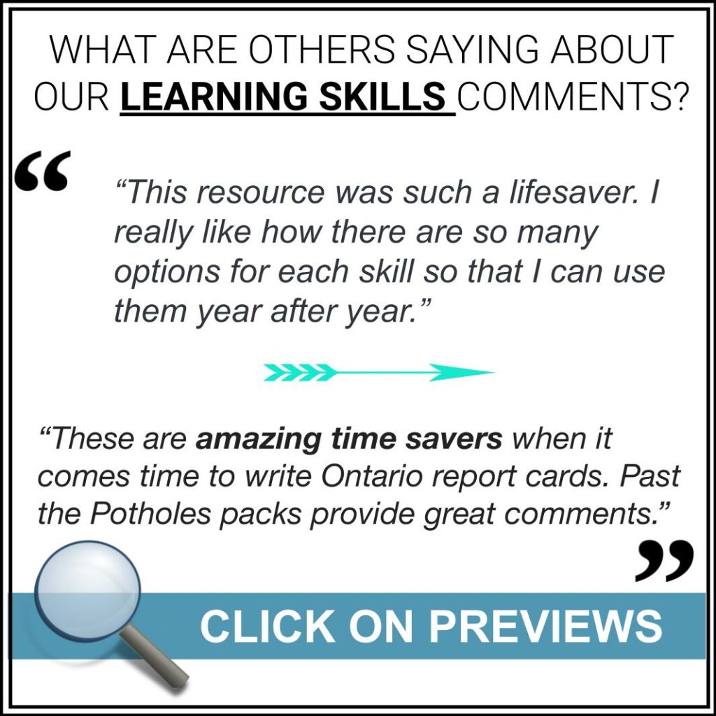 Ontario Learning Skills Report Card Comments - Junior Grades 4 5 6 ...