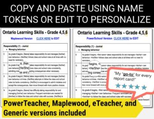 Ontario Learning Skills Report Card Comments - Junior Grades 4 5 6 ...