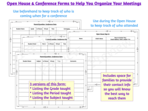 Open House Sign In Sheet & Parent Teacher Conference Forms | Made By ...