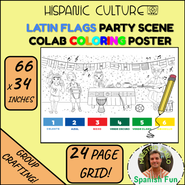 Latinamerican Flags Party Scene / Colab Coloring Poster | Made By Teachers