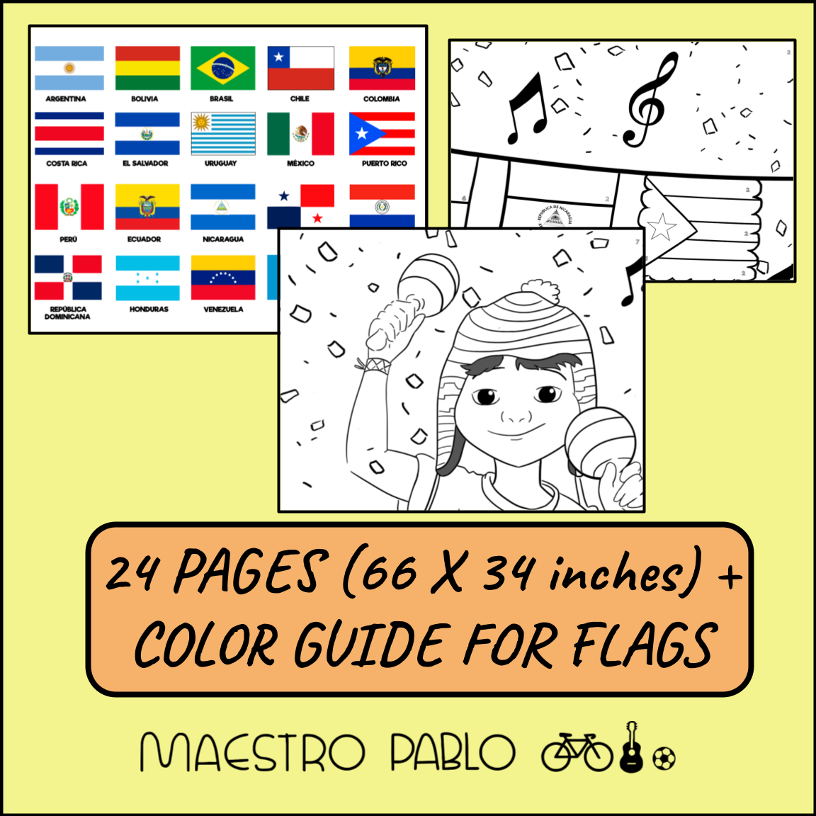 Latinamerican Flags Party Scene / Colab Coloring Poster | Made By Teachers