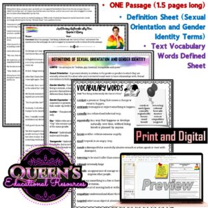 LGBTQ Reading Passage | LGBTQ Activities | LGBTQ Worksheets | Pride ...