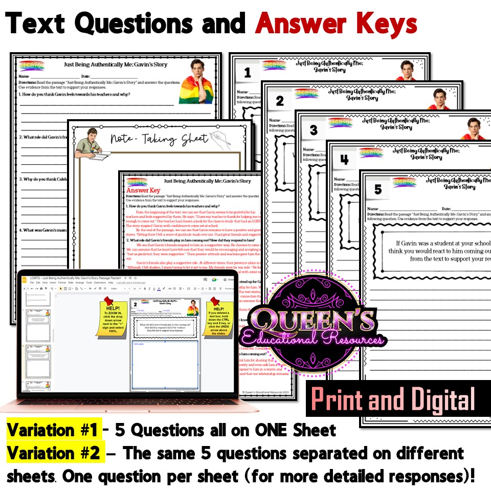 LGBTQ Reading Passage | LGBTQ Activities | LGBTQ Worksheets | Pride ...