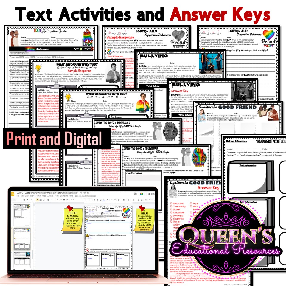 LGBTQ Reading Passage | LGBTQ Activities | LGBTQ Worksheets | Pride ...