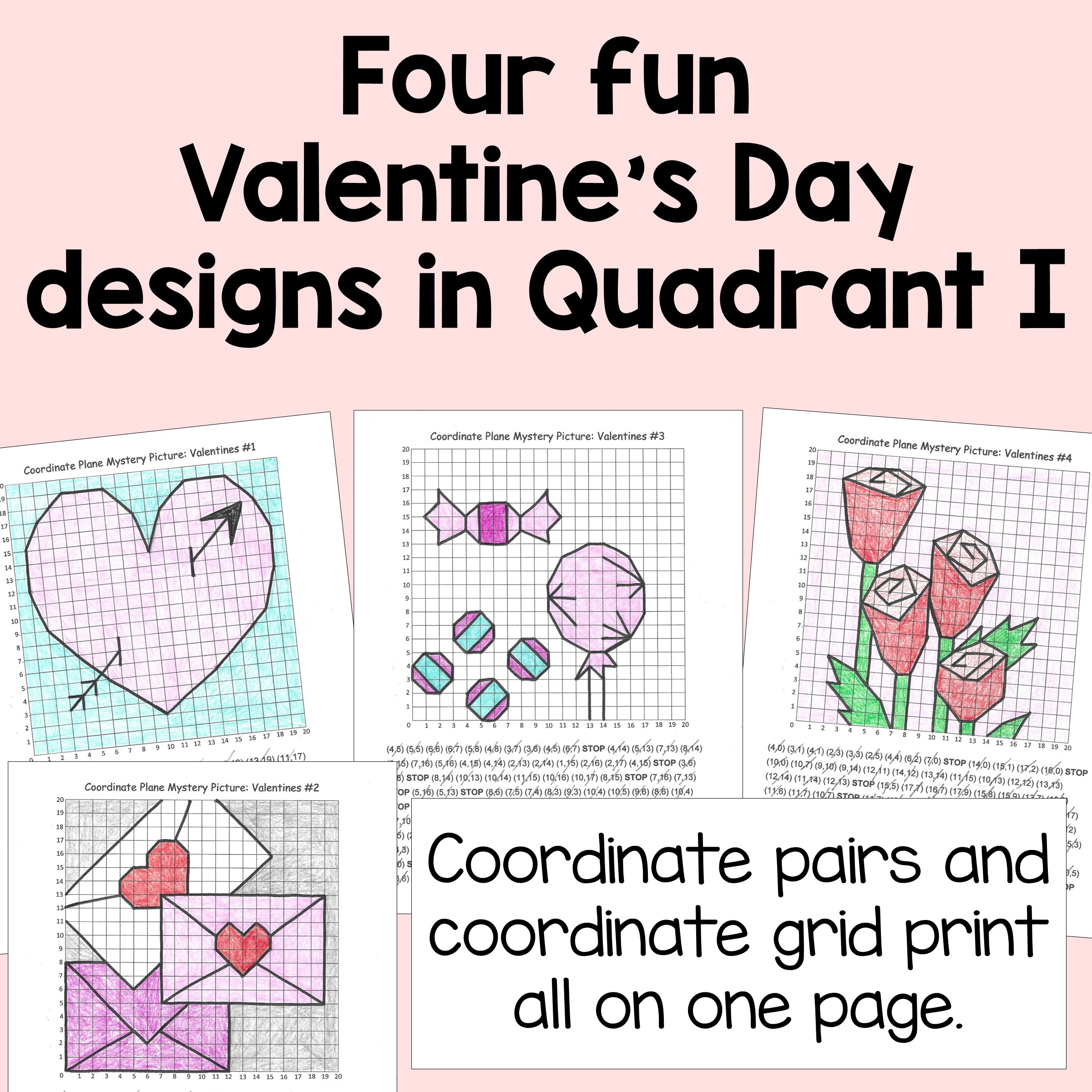 Valentine's Day Coordinate Plane Mystery Pictures Math Graphing Bundle ...