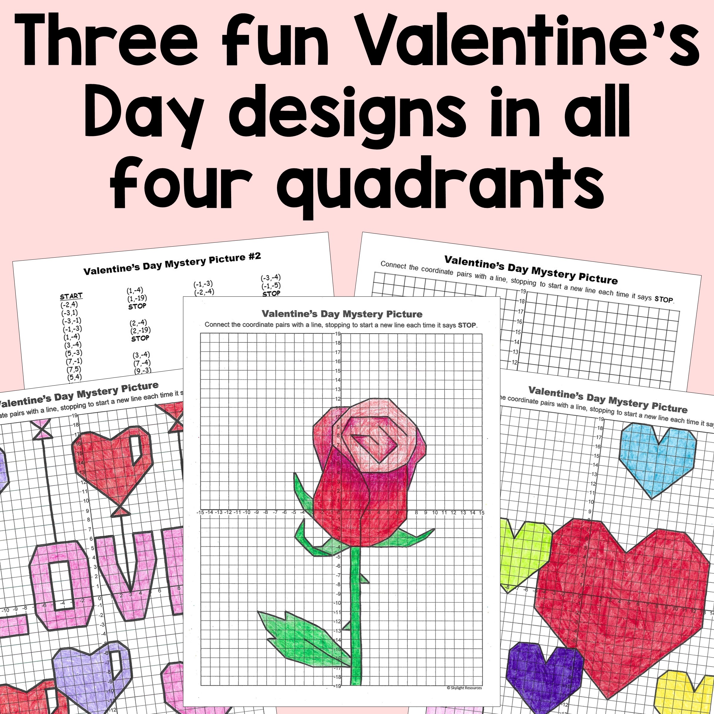 Valentine's Day Coordinate Plane Mystery Pictures Math Graphing Bundle ...