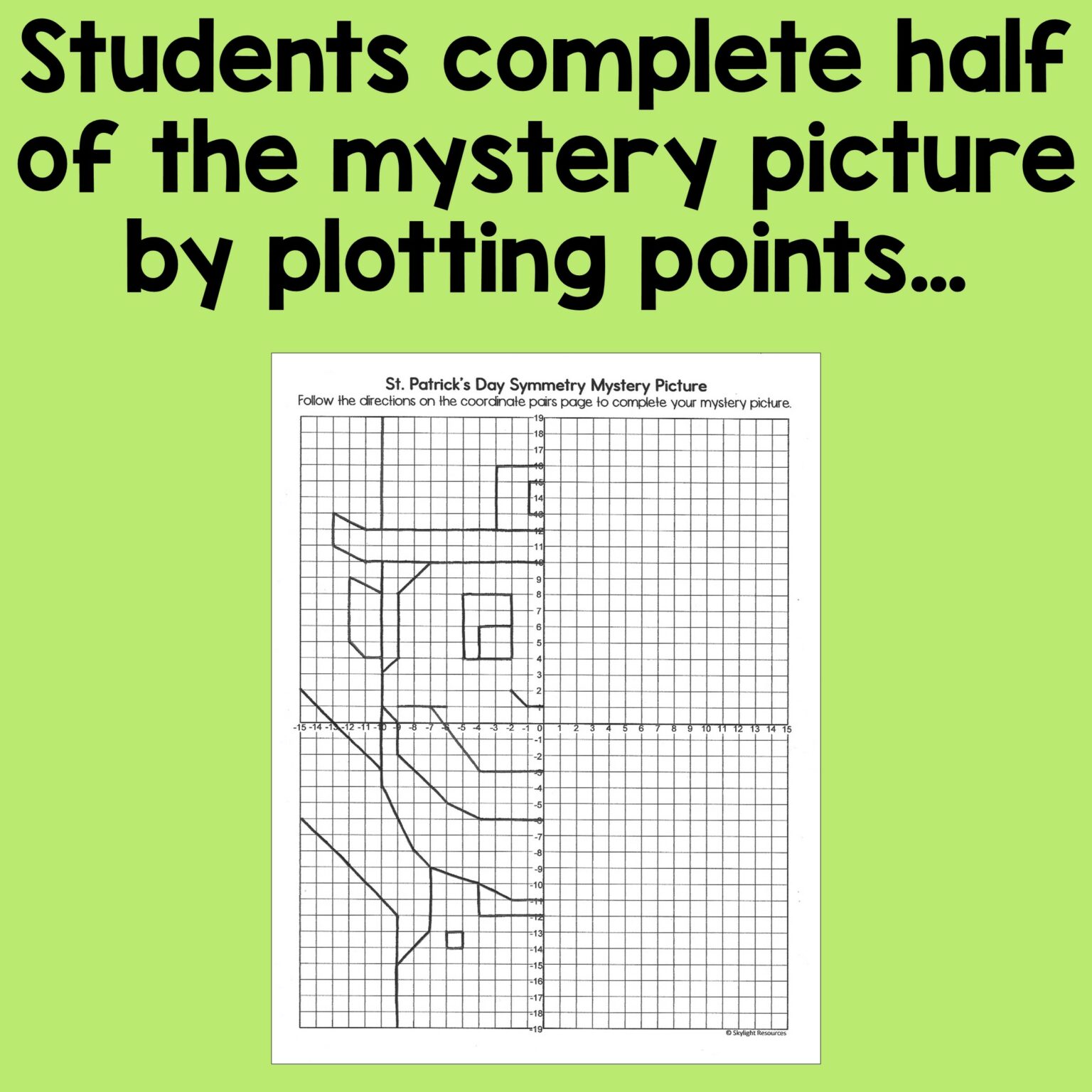 St. Patrick's Day Coordinate Plane Graphing Picture Four Quadrant ...