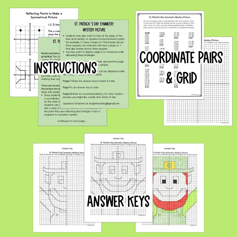 St. Patrick's Day Coordinate Plane Graphing Picture Four Quadrant ...