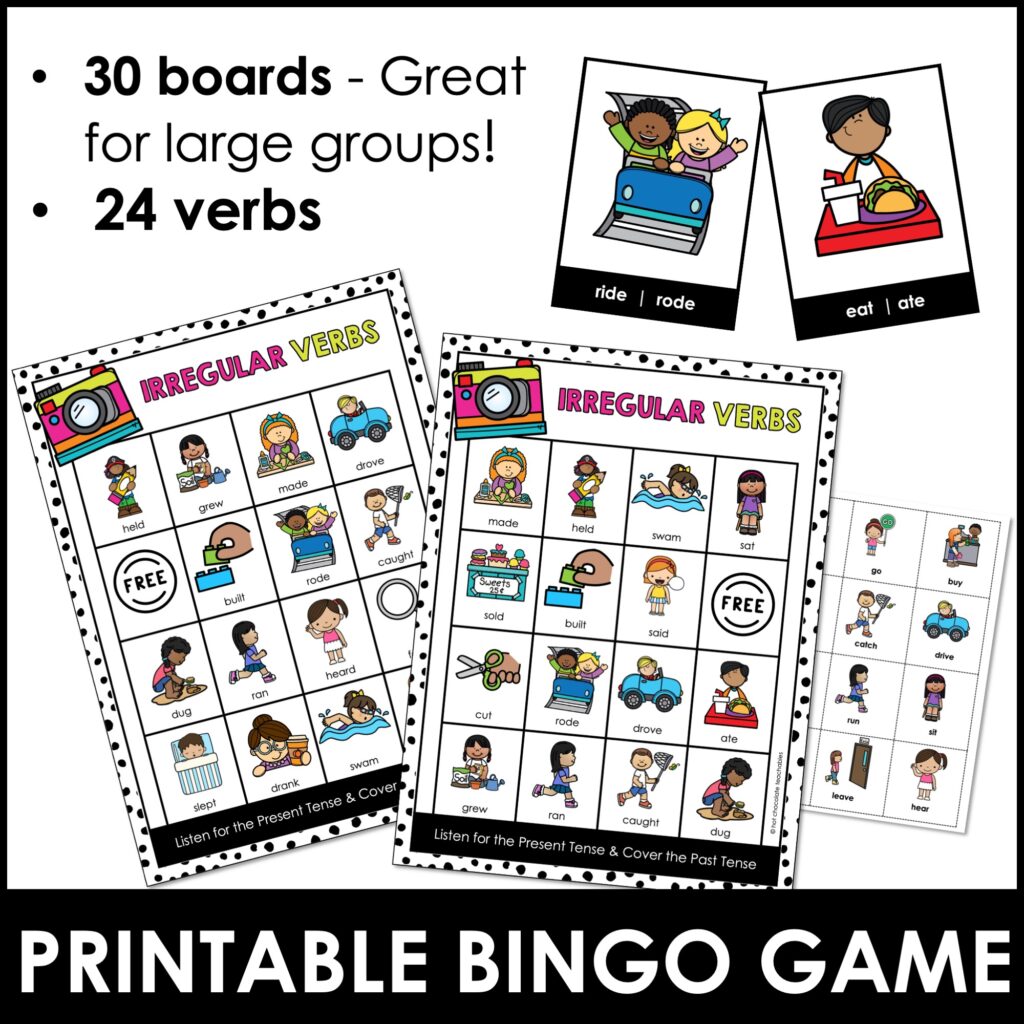 Irregular Verbs Bingo Game | Past Tense Verb Activity & Flashcards ...
