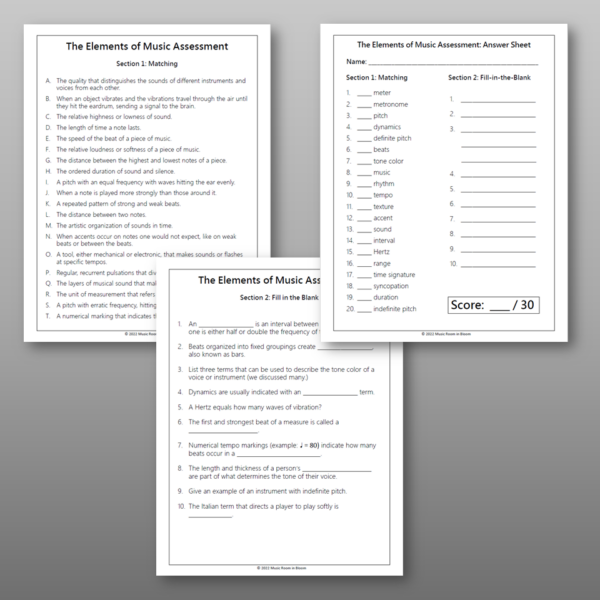 ELEMENTS OF MUSIC Unit Test for High School Music Appreciation - Made ...