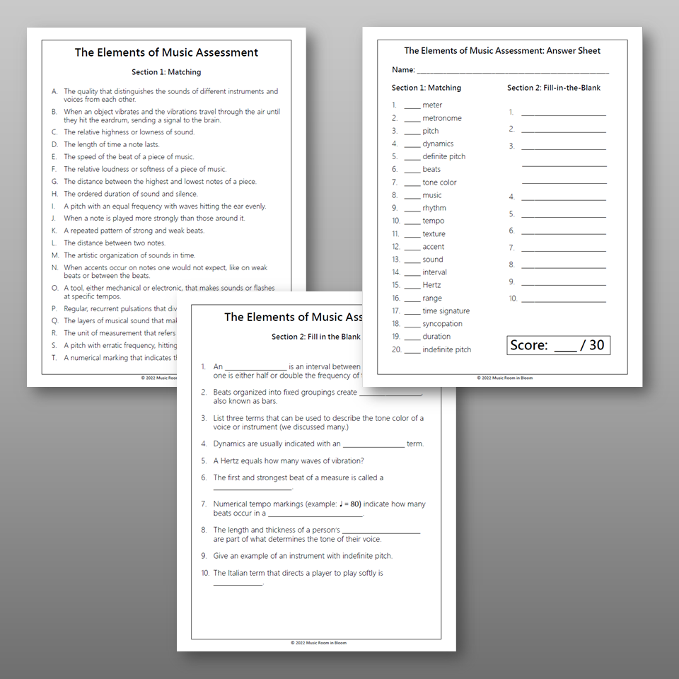 ELEMENTS OF MUSIC Unit Test for High School Music Appreciation | Made ...