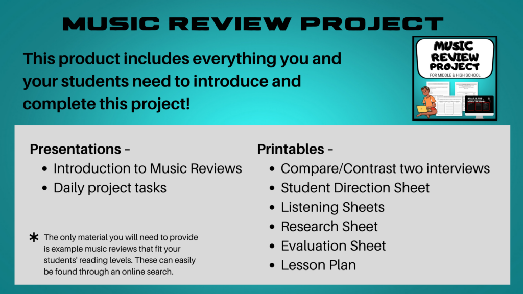 MUSIC REVIEW PROJECT for Middle and High School | Made By Teachers