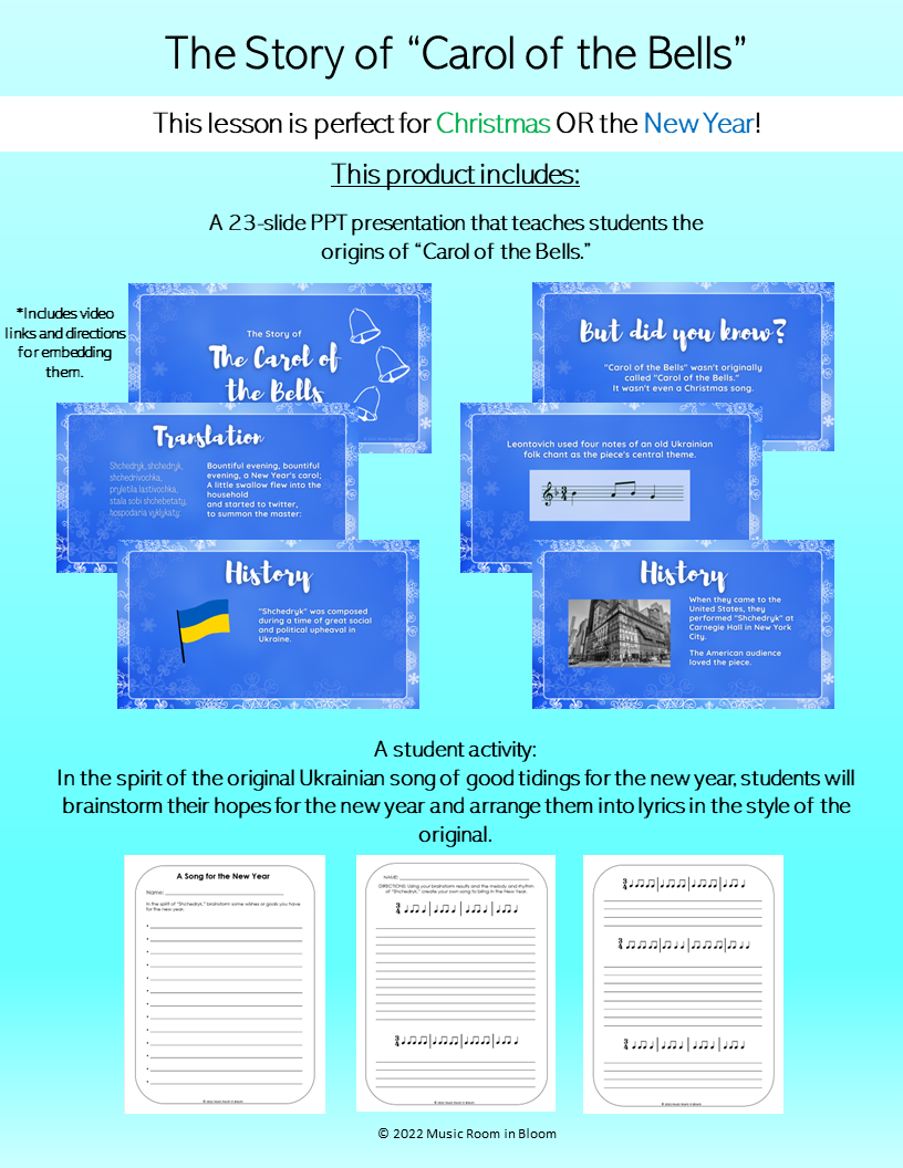 CAROL OF THE BELLS a Seasonal Middle School General Music Lesson | Made ...