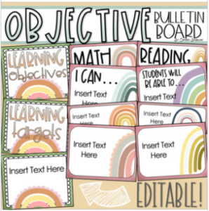 Learning Objectives Bulletin Board Display Posters Boho Rainbow Theme ...