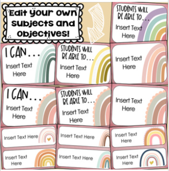 Learning Objectives Bulletin Board Display Posters Boho Rainbow Theme ...