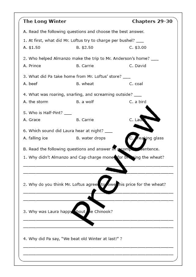 Laura Ingalls Wilder "The Long Winter" worksheets | Made By Teachers