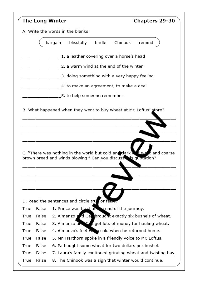Laura Ingalls Wilder "The Long Winter" worksheets | Made By Teachers