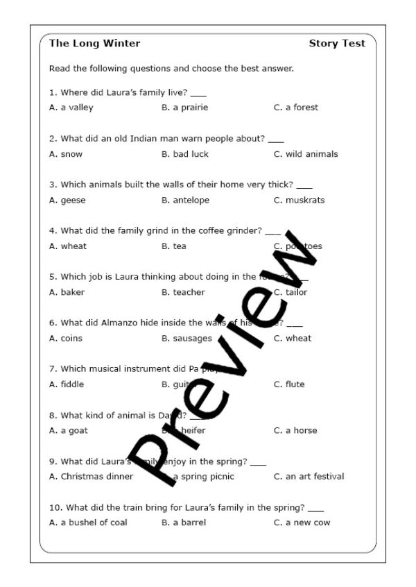 Laura Ingalls Wilder "The Long Winter" worksheets | Made By Teachers