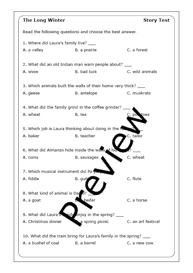 Laura Ingalls Wilder "The Long Winter" worksheets - Made By Teachers
