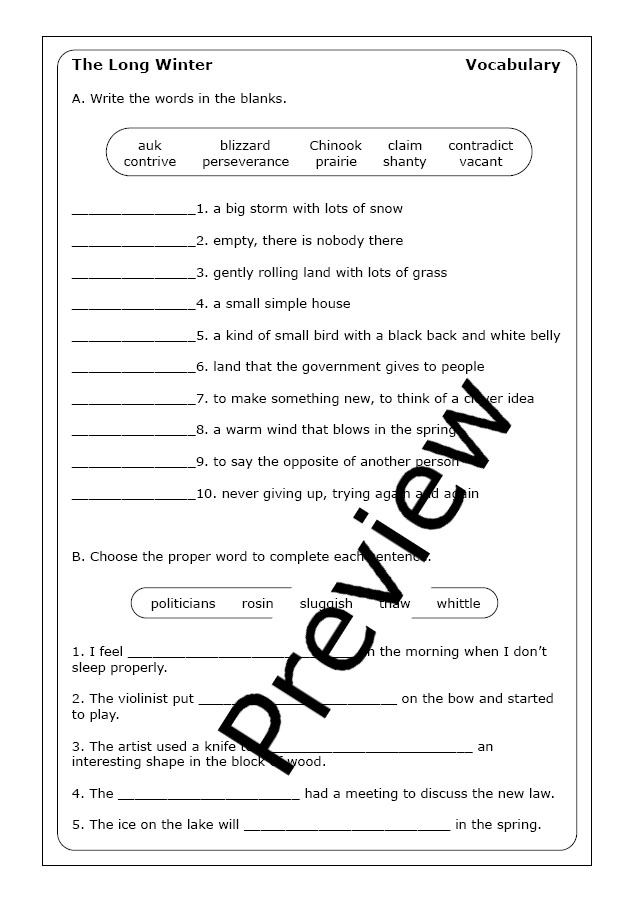 Laura Ingalls Wilder "The Long Winter" worksheets | Made By Teachers