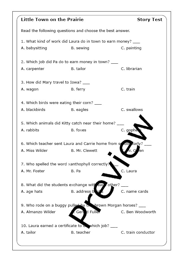 Laura Ingalls Wilder "Little Town on the Prairie" worksheets | Made By ...