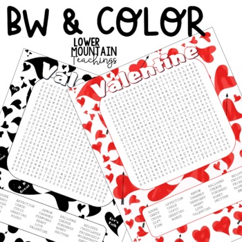 Valentine's Word Search Fun Color & Black and White Version | Made By ...