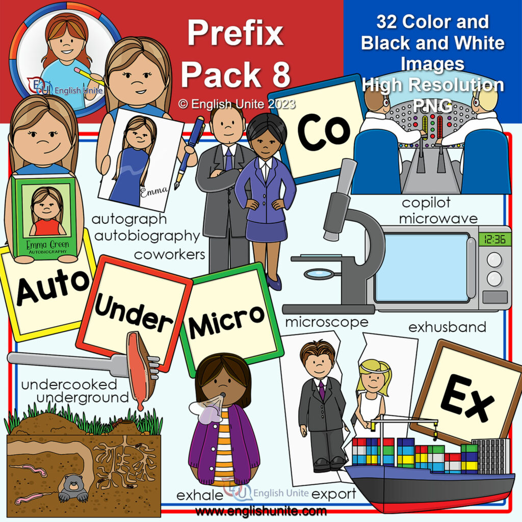 Clip Art - Prefix Pack 8 (Auto, Co, Ex, Micro & Under) | Made By Teachers