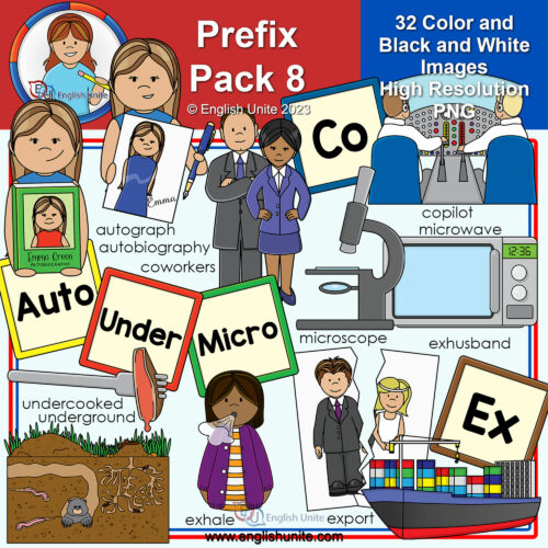 Clip Art - Prefix Pack 8 (Auto, Co, Ex, Micro & Under) | Made By Teachers