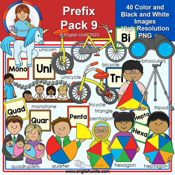 Clip Art - Prefix Pack 9 (Numbers 1) | Made By Teachers