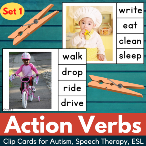 Action Verbs Clip Cards | Task Box for Special Education and ESL Set 1 ...