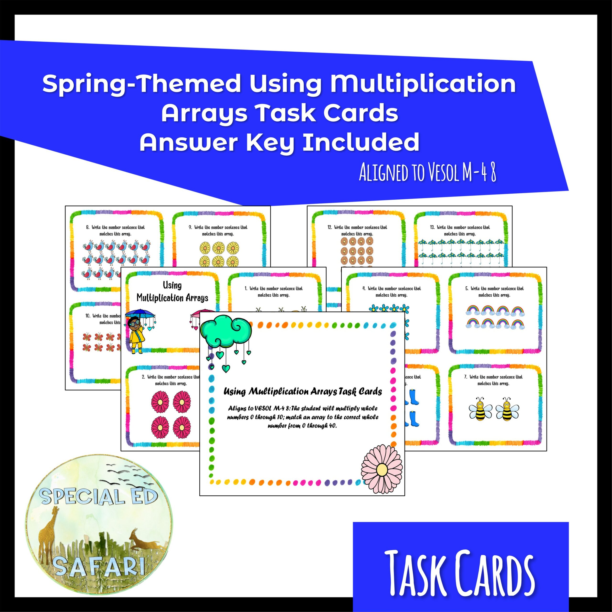 Spring Themed Using Multiplication Arrays Task Cards- VESOL Aligned ...