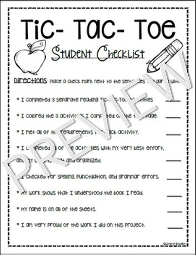 Reading Response Fiction Tic Tac Toe Menu Choice Board | Made By Teachers