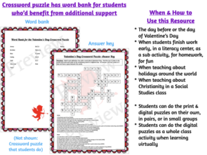 Valentine's Day Word Search and Crossword Puzzles | Made By Teachers