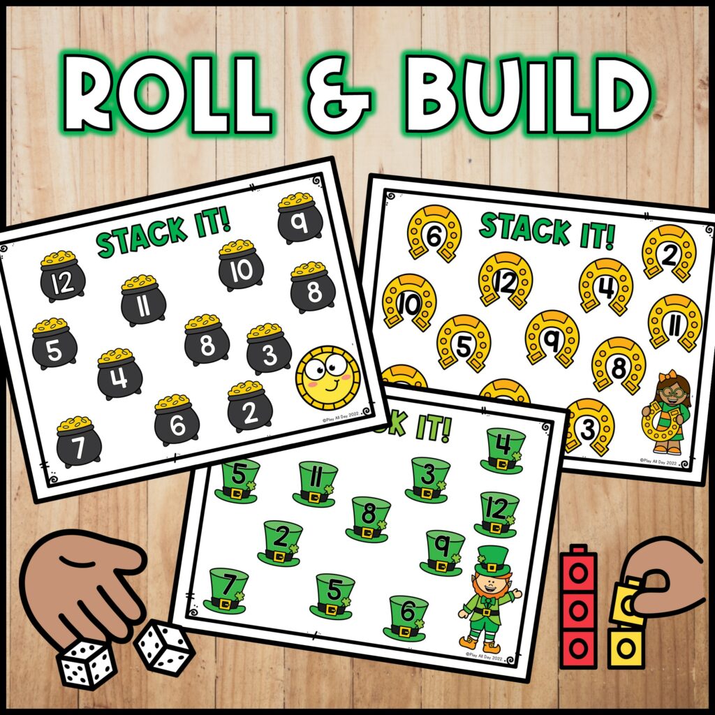 St. Patrick’s Day Roll and Build Number Mats | Count & Build with Cubes ...