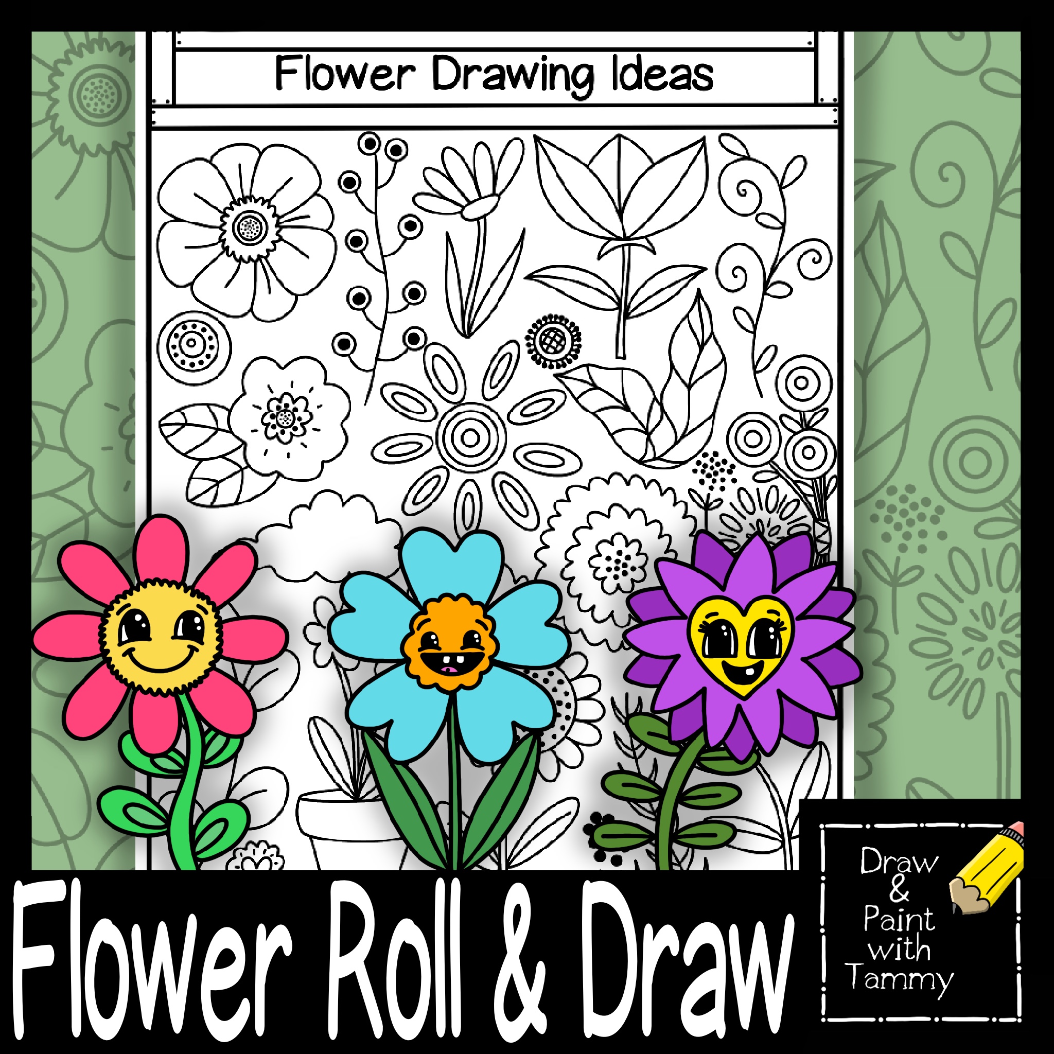 Roll a Flower Character Roll and Draw Printable Art Game Art Sub Lesson ...