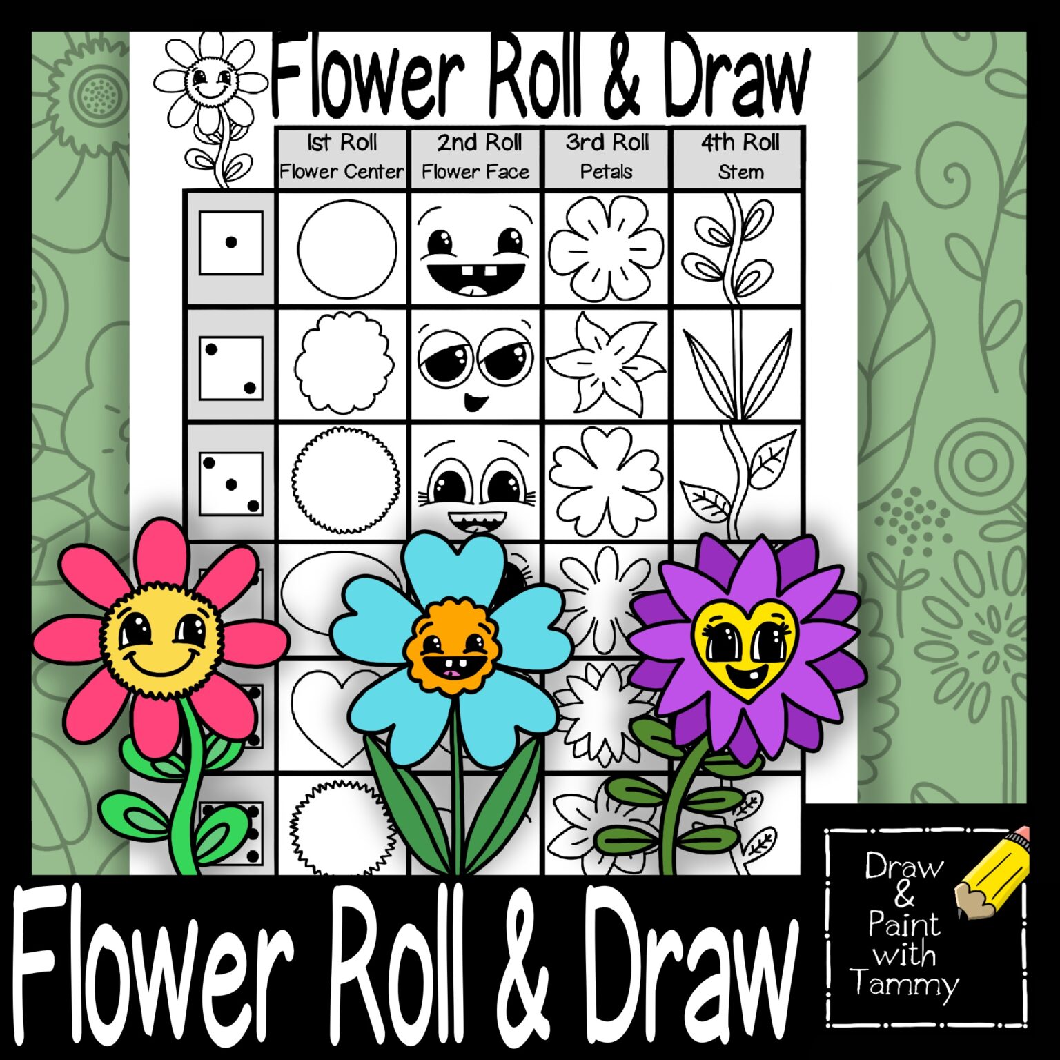 Roll a Flower Character Roll and Draw Printable Art Game Art Sub Lesson ...
