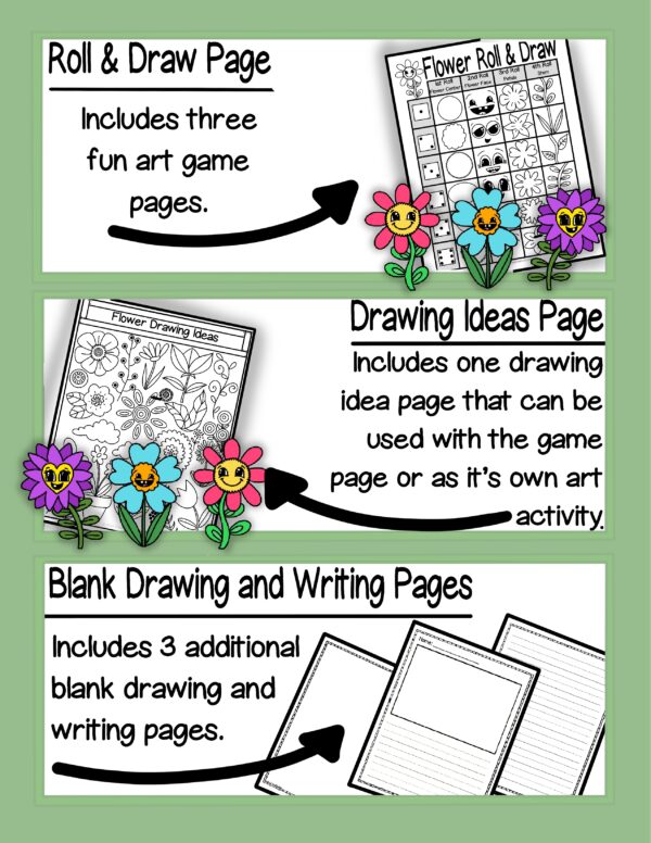 Roll a Flower Character Roll and Draw Printable Art Game Art Sub Lesson ...