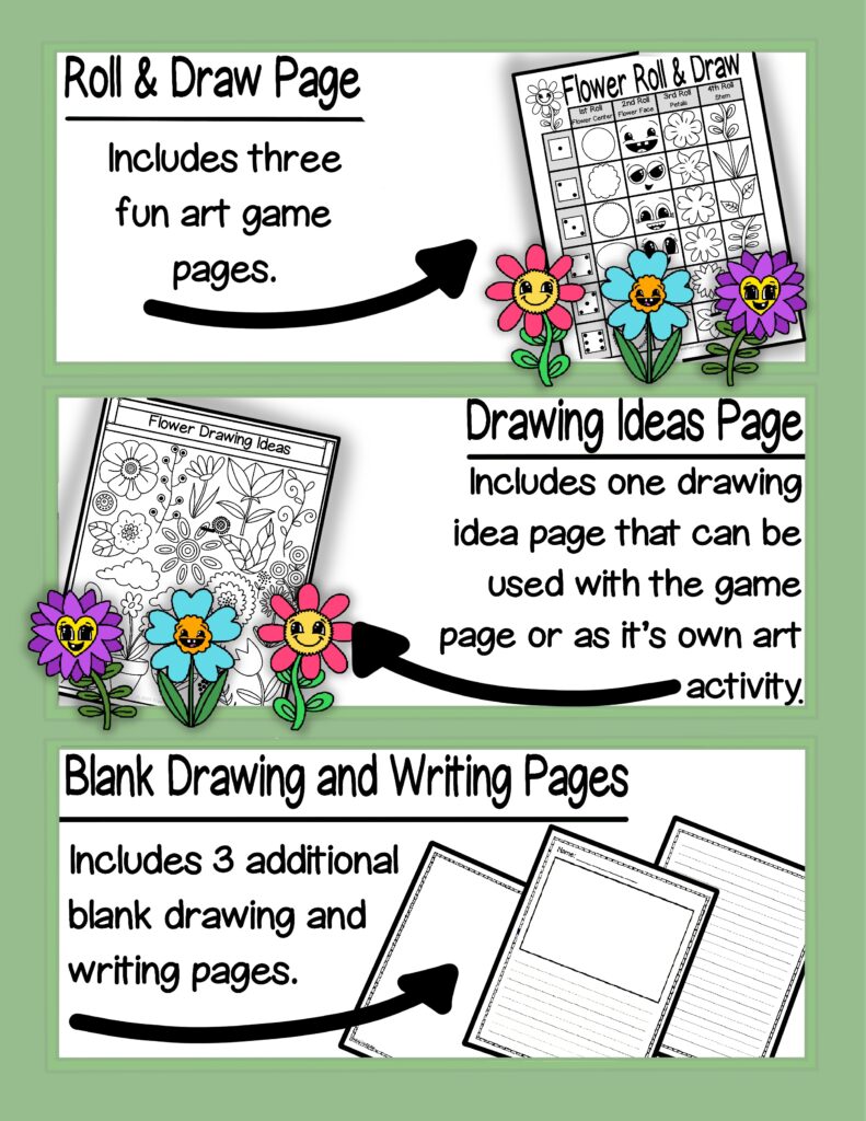 Roll a Flower Character Roll and Draw Printable Art Game Art Sub Lesson ...