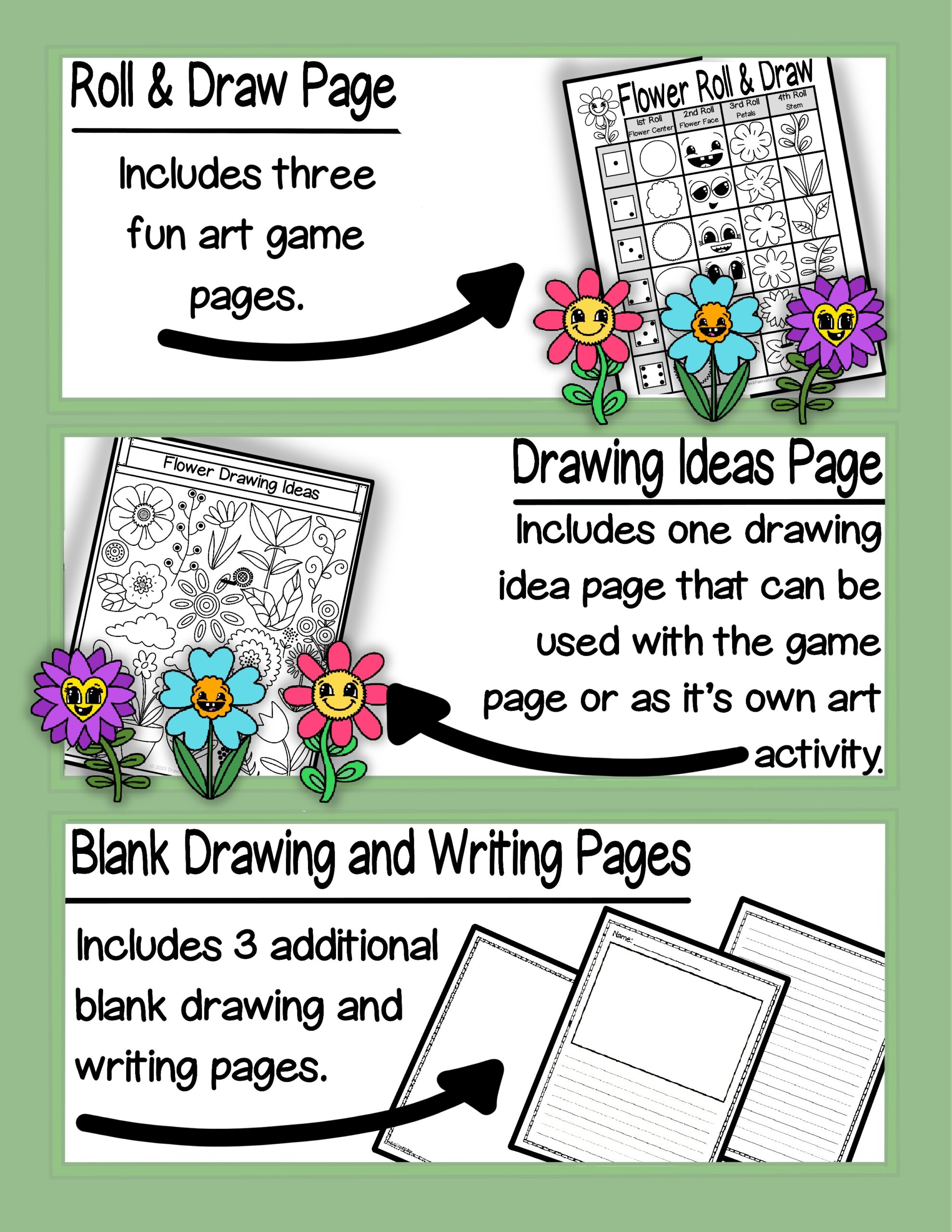Roll a Flower Character Roll and Draw Printable Art Game Art Sub Lesson ...