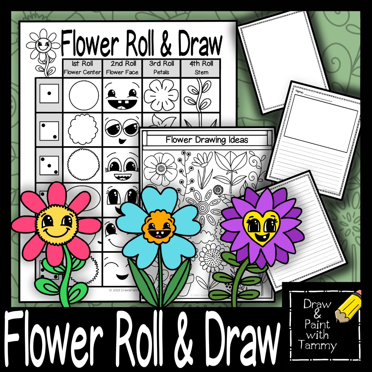 Roll a Flower Character Roll and Draw Printable Art Game Art Sub Lesson ...